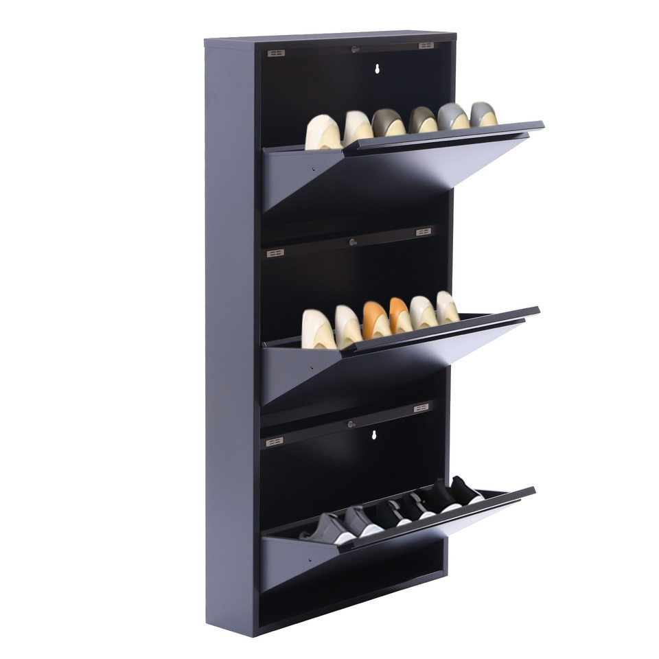 3 Drawer Shoe Storage Metal Cabinet - Wall Mounted Modern Shoe Rack-No ...