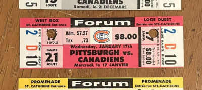 1972-73 MONTREAL CANADIENS v PITTSBURGH PENGUINS FULL GAME TICKET- HABS ...