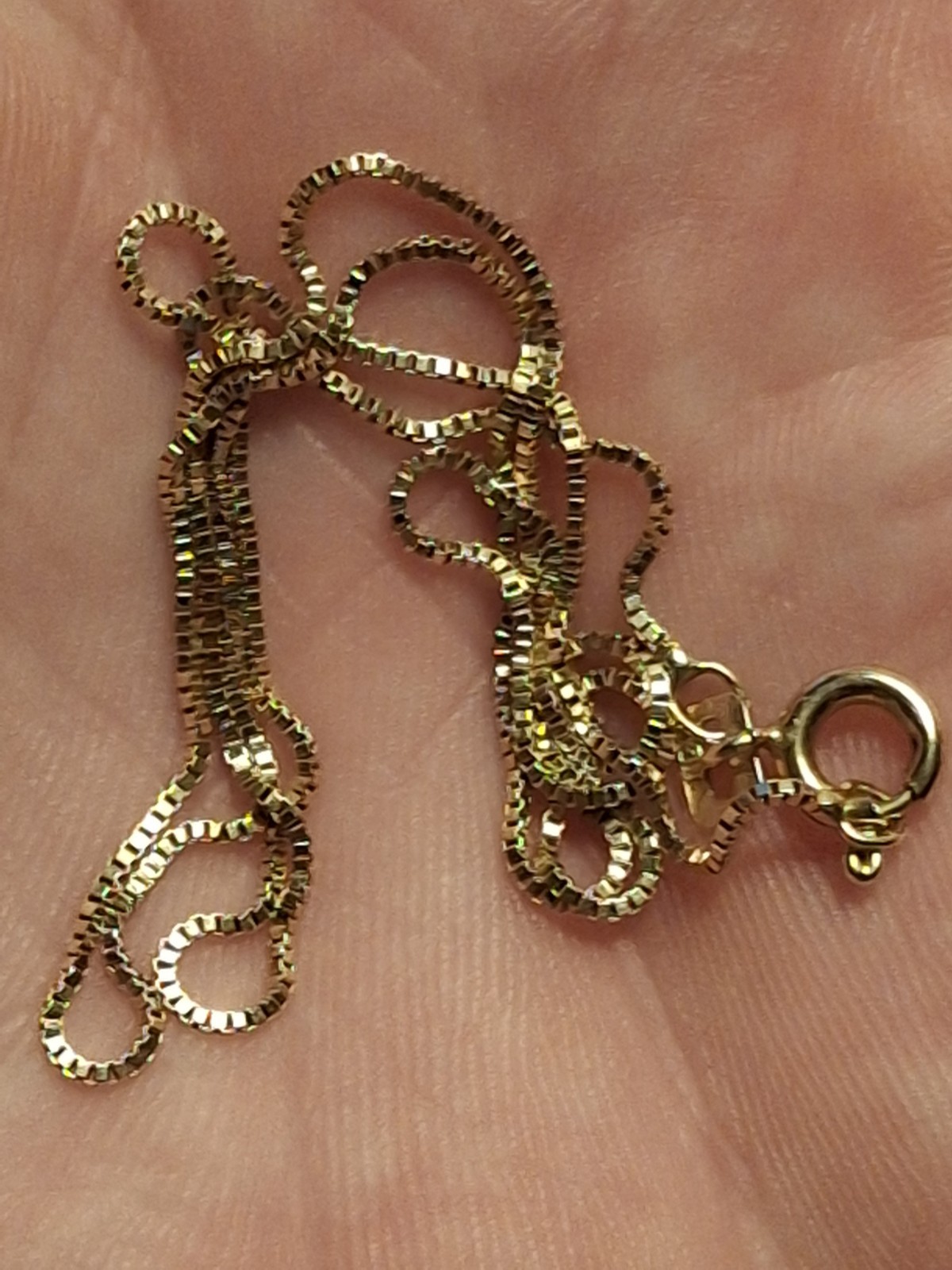 14k Solid Gold Box Chain Necklace - Gem