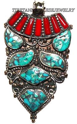 Nepalese pendant Turquoise Pendant Nepal pendant Tibetan pendant coral ...