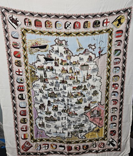 Vintage German Tablecloth Pictorial Landmarks Print 43" x 43"/1955/New ...