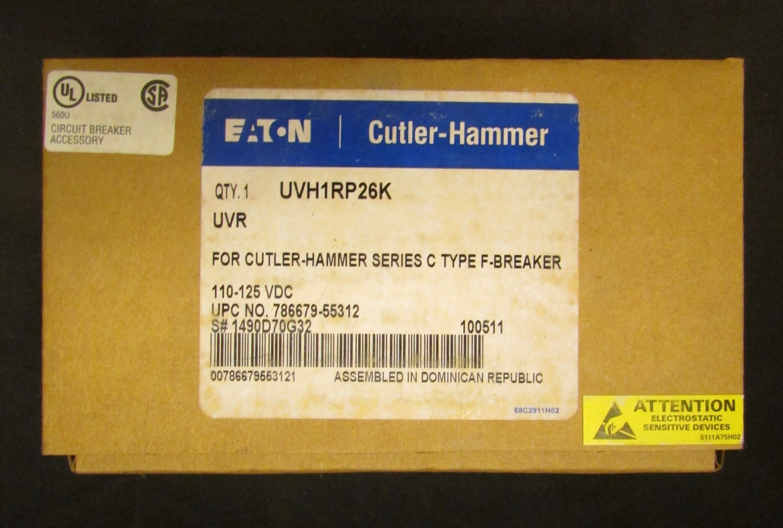 EATON CUTLER HAMMER UVH1RP26K F Breaker Undervoltage Release UVR ...