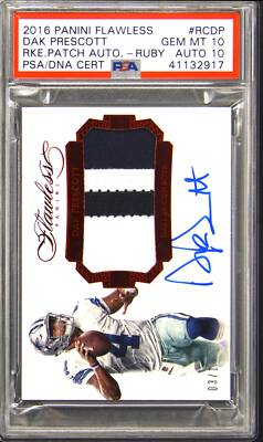 2016 Dak Prescott Ruby Autograph Autograde 10 3/10 PSA DNA 10 Gem Mint ...