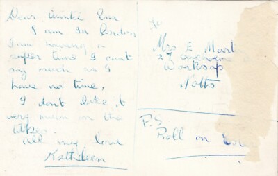 Postcard Genealogy Mrs Ena Martin Oakholme Avenue Worksop My Ref SA ...