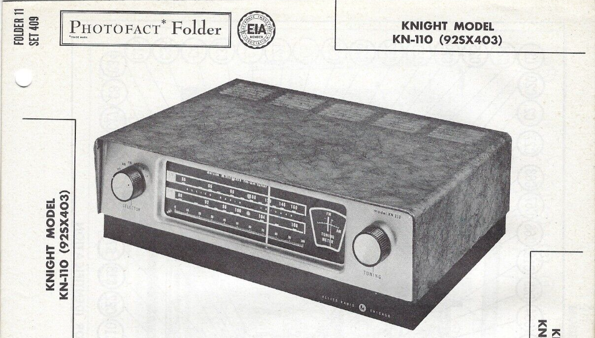 1958 KNIGHT KN-110 AM FM TUNER SERVICE Repair MANUAL Photofact KN110 ...