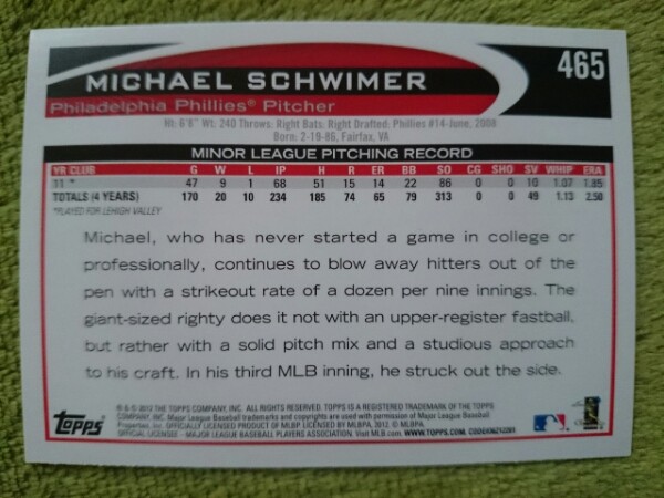 RC Rookie MICHAEL SCHWIMER 20465 MLB ROOKIE CARD Card Michael Schwimmer ...