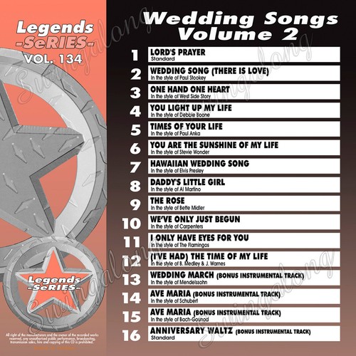 WEDDING SONGS LEGENDS KARAOKE CD+G-134,Anniversary Waltz,You Light Up ...