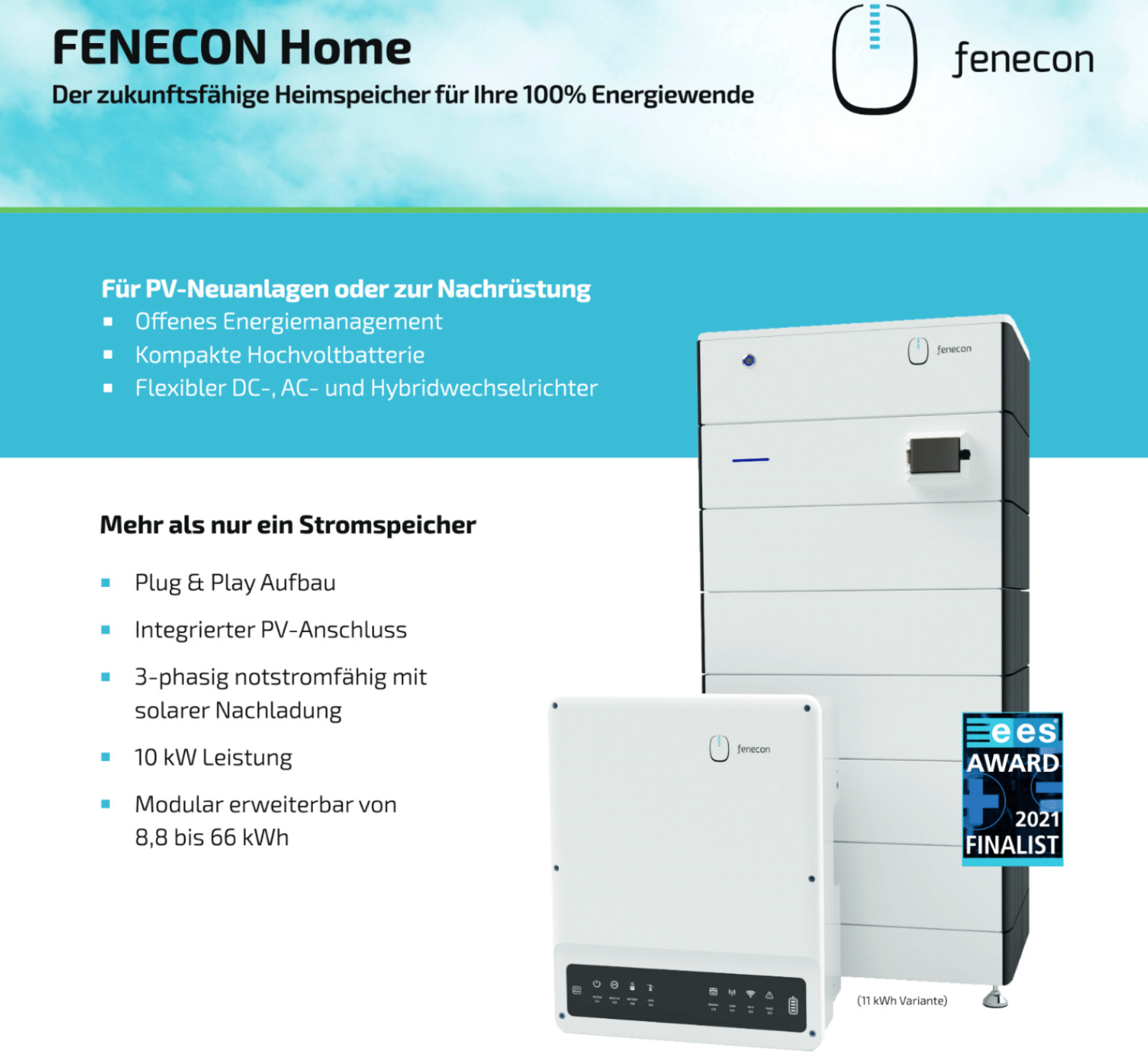 FENECON Home 11 kWh Batteriespeichersystem incl. 10kW Wechselrichter