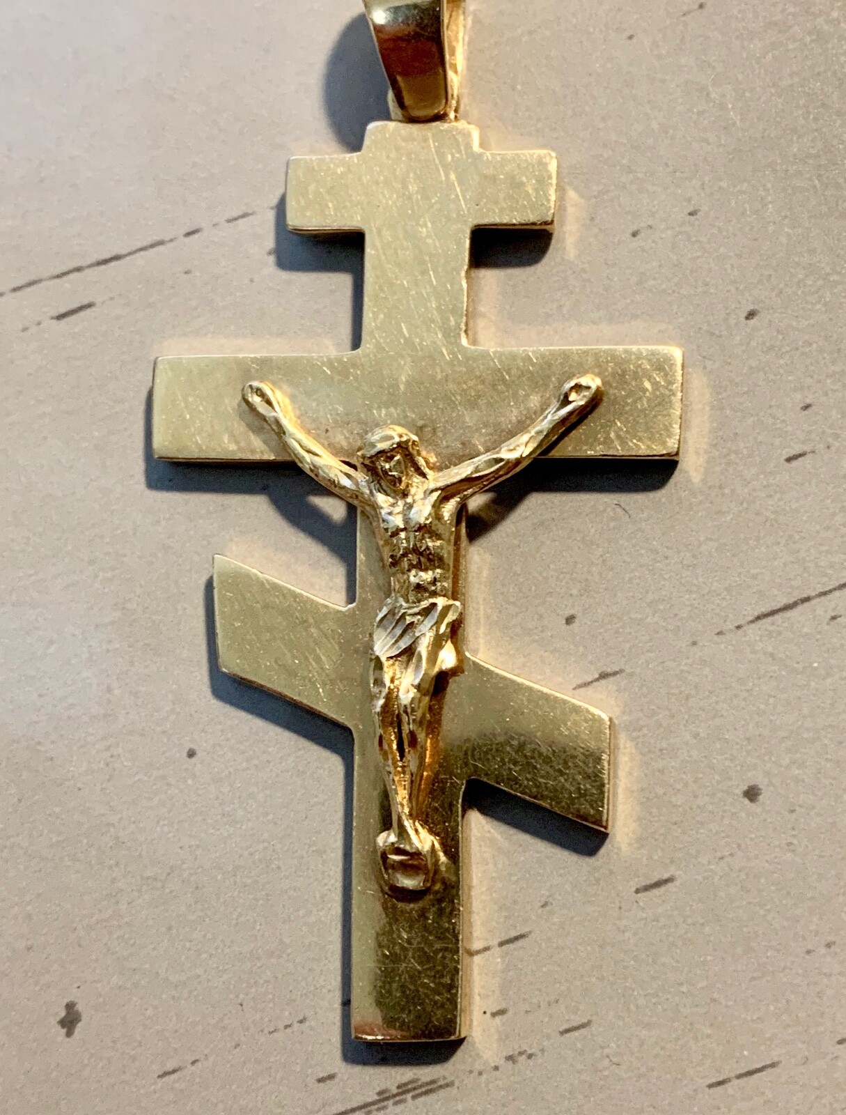 14KT SOLID GOLD RUSSIAN ORTHODOX CRUCIFIX/CROSS PENDA… - Gem