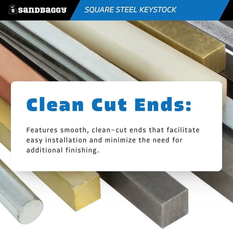 Sandbaggy 1/2" x 12" Square Steel Key Stock - Exact Dimensions - Clean ...