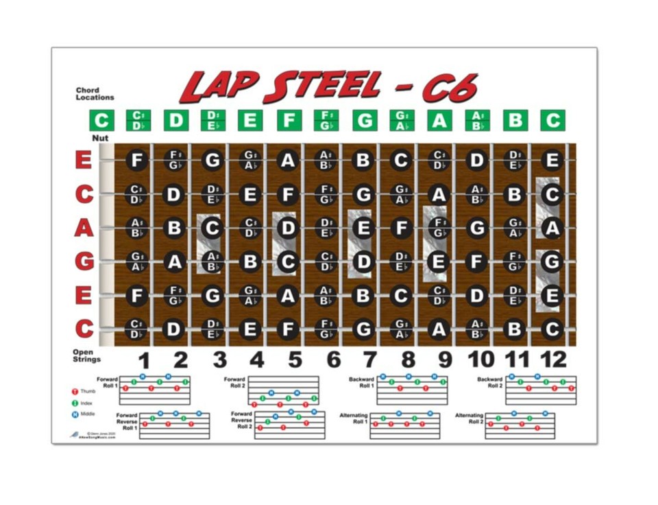 Laminated 8.5x11 Lap Steel C6 Tuning Wall Chart Poster Notes Rolls ...