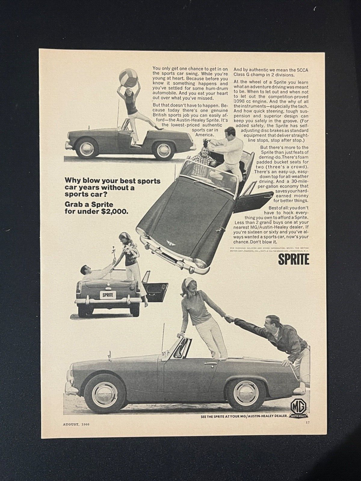 1966 MG Sprite Convertible Roadster Vintage print ad ready to frame and ...