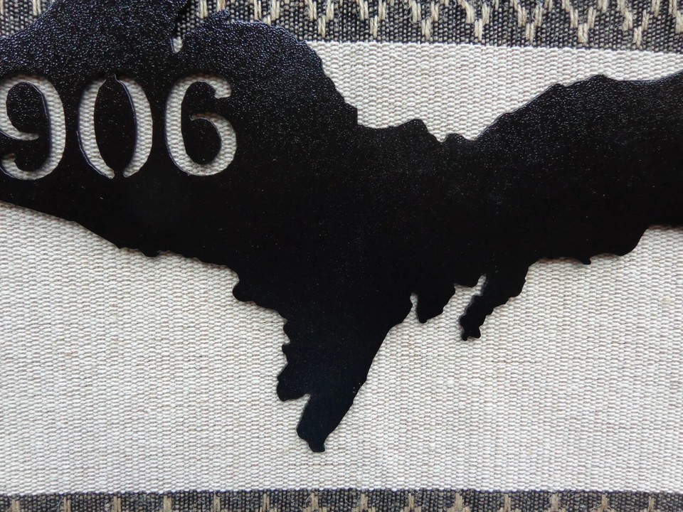 Upper Peninsula Michigan 906 Outline Plasma Cut Metal Wall Art 16" W ...