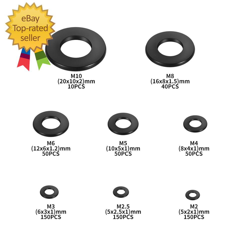 650 Pcs Black Nylon Flat Washer Assortment Kit, round Flat Nylon ...