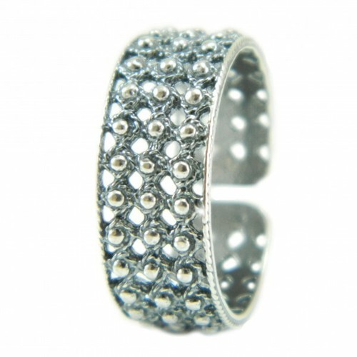 Sardinian Ring Burnished Silver With Perforated Beads 3 Rows Jewelry ...