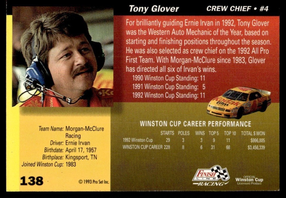 1993 Finish Line Tony Glover #138 12045 | eBay