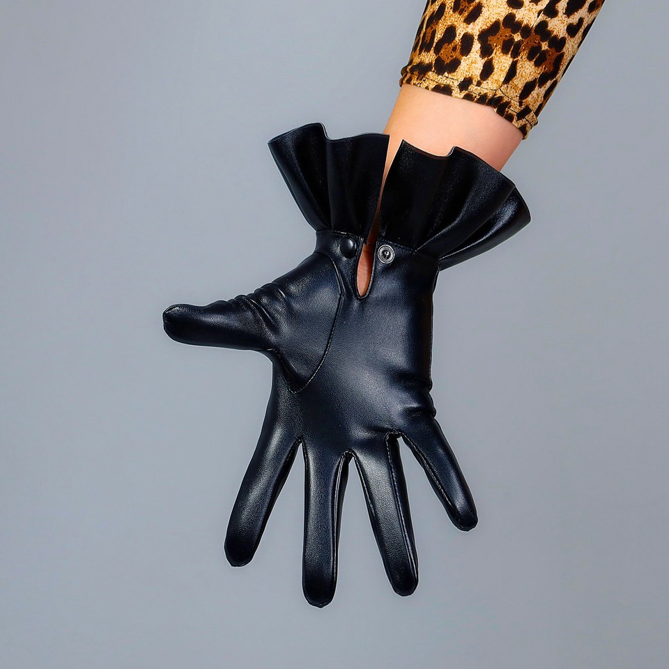 RUFFLE GLOVES 25cm 10" Wrist Short Faux Leather Aqua Robin Blue Mint ...