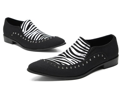 Men's Fashion Pointy Toe Rivet zebra-stripe Slip On Loafers Party ...