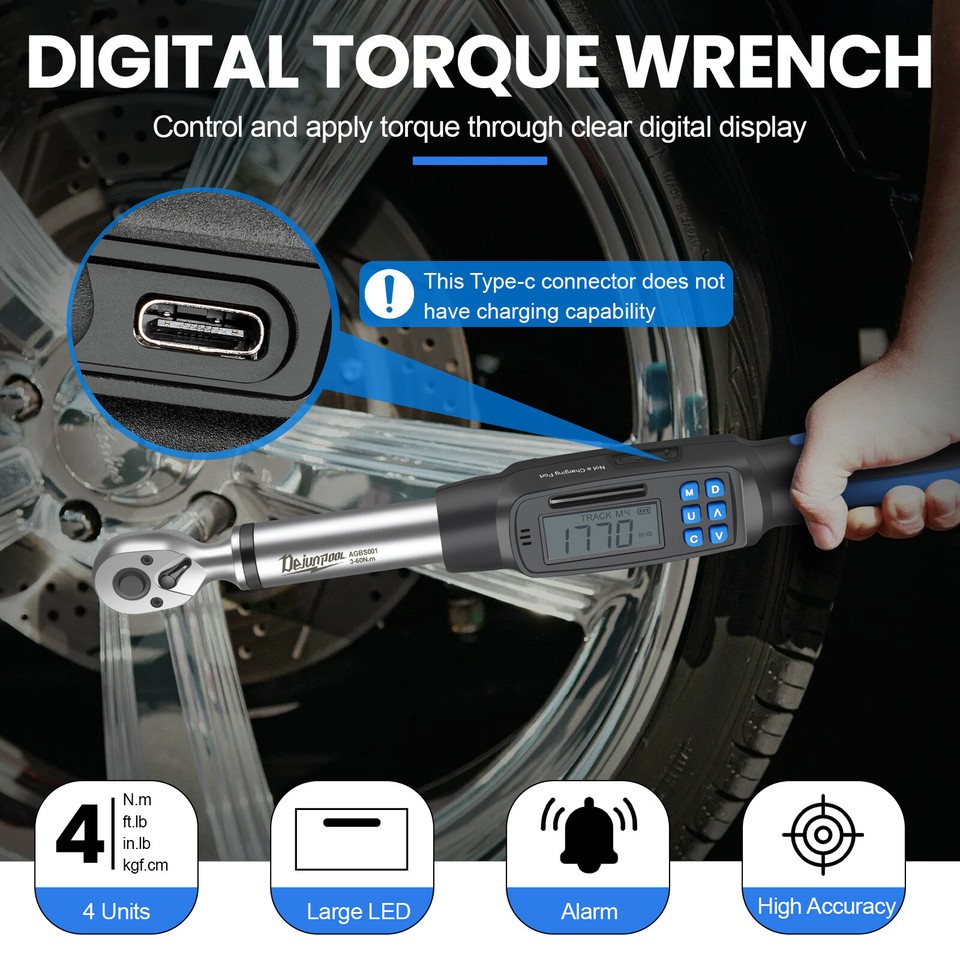 Digital Torque Wrench Adjustable Torque Wrench 3/8" Drive 3-60NM High ...