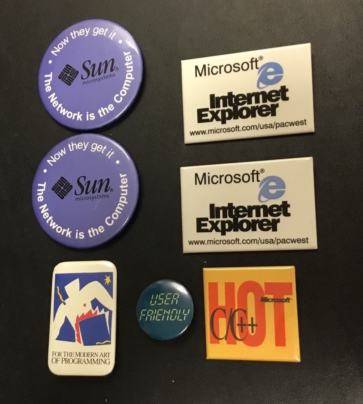 LOT (7) ORIGINAL VINTAGE MICROSOFT SUN MICROSYSTEMS BUTTON PIN USER ...