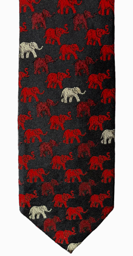 BEN SILVER Silk tie Black with red and silver elephants pattern 58" x 3 ...