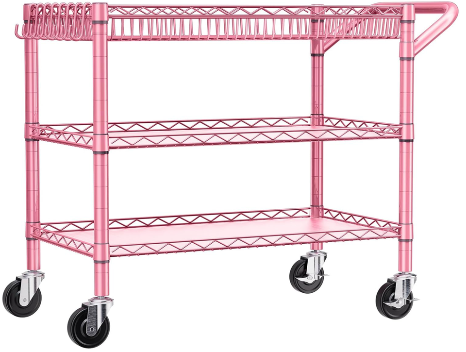 Heavy Duty Utility Cart with Handle 990lbs Capacity Metal 3 Tier ...