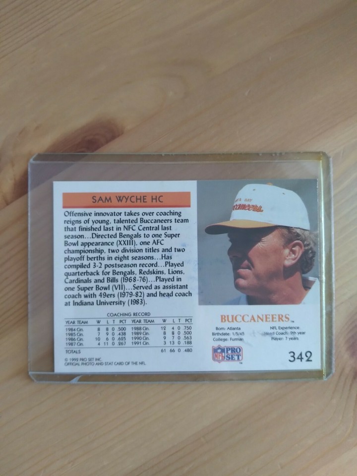 Sam Wyche Signed 1991 Pro Set Card Tampa Bay Buccaneers Autograph ...
