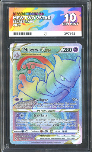 Pokemon TCG: Mewtwo Vstar 079/078 Pokemon Go Rainbow Rare ACE 10 GEM ...