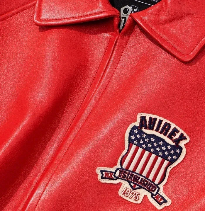 Men Avirex red Real Bomber American Flight Jacket Faux Leather Jacket ...
