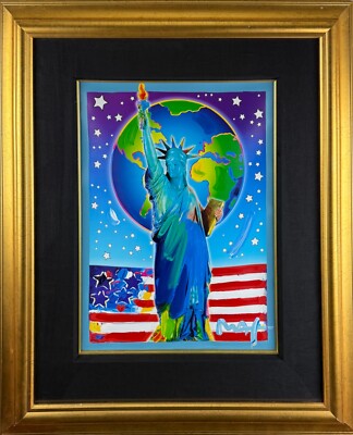PETER MAX - Peace on Earth II - Mixed Media w/Acrylic, Lady Liberty ...