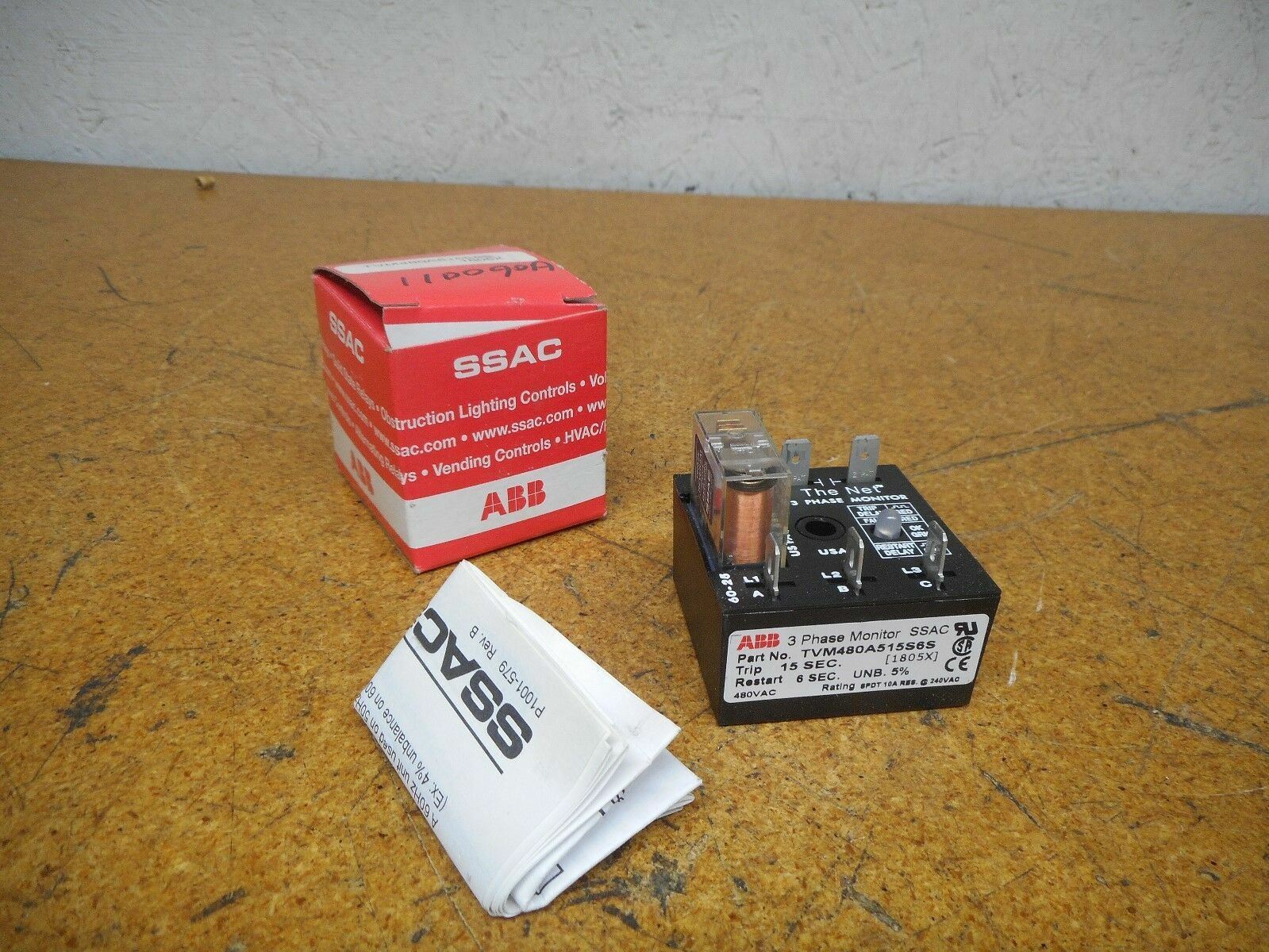 ABB TVM480A515S6S 1805X SSAC 3 Phase Monitor 15 Sec Trip 480VAC New In ...