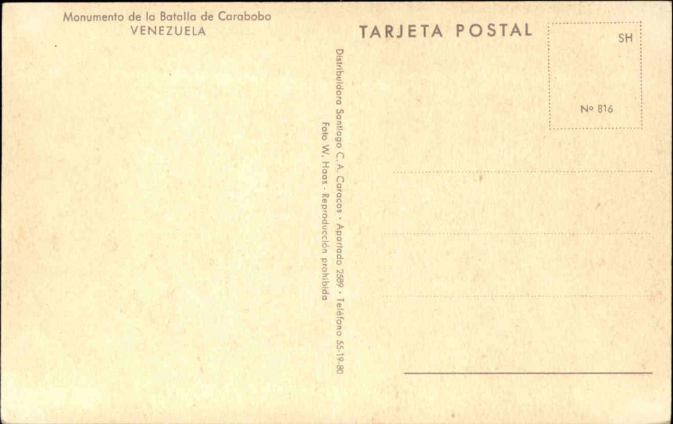 Venezuela Postcard ~1960/70 Monumento de la Batalla de Carabobo ...