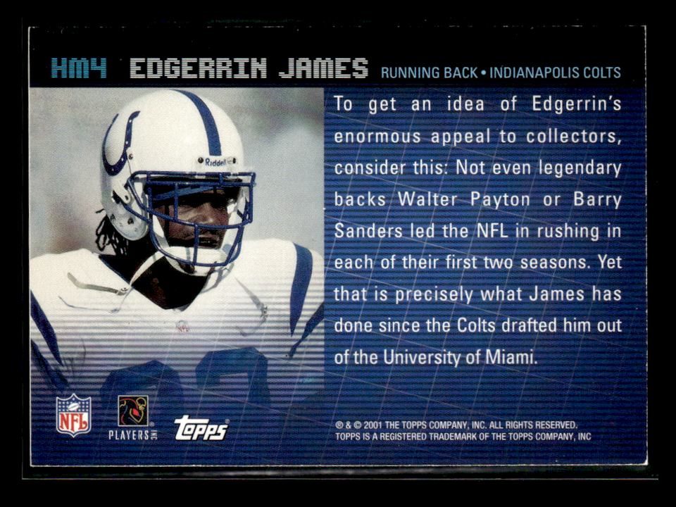 2001 Topps #HM4 Edgerrin James Hobby Masters | eBay