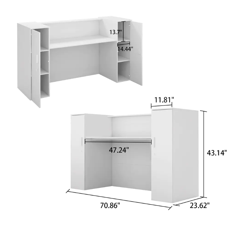 Reception Desk Office Counter Top White Wood Checkout Register ...