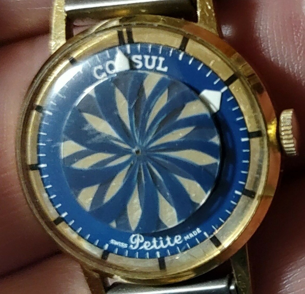 Vintage RARE Consul Swiss Petite mystery dial womens Watch op art ...