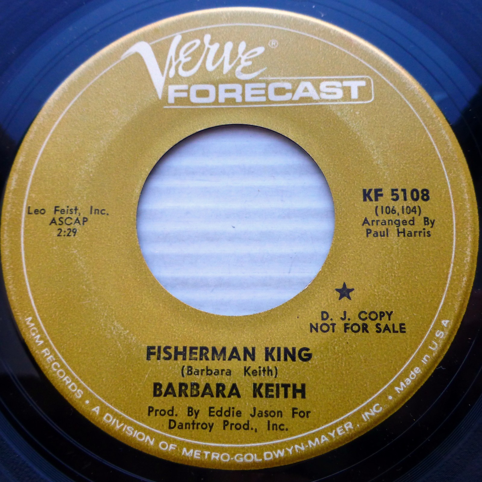 BARBARA KEITH vg cond. PROMO Verve 45 FISHERMAN KING b/w GOOD LOVIN MA ...