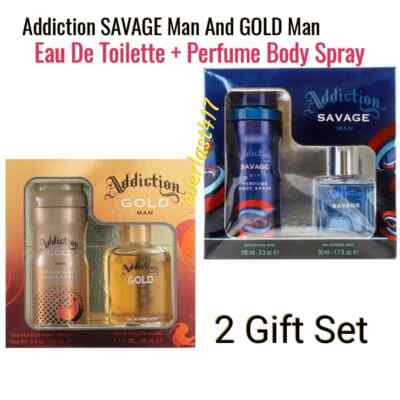 Addiction SAVAGE OR GOLD Man Eau De Toilette + Perfume Body Spray Gift ...