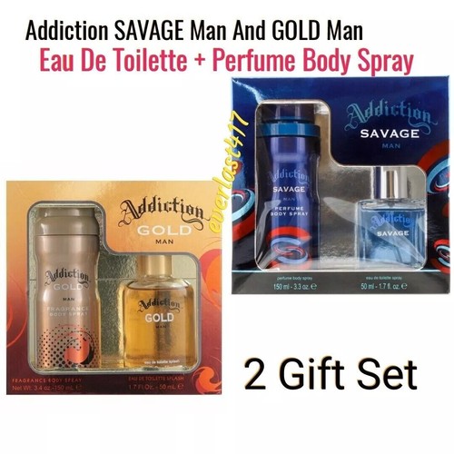 Addiction SAVAGE OR GOLD Man Eau De Toilette + Perfume Body Spray Gift ...