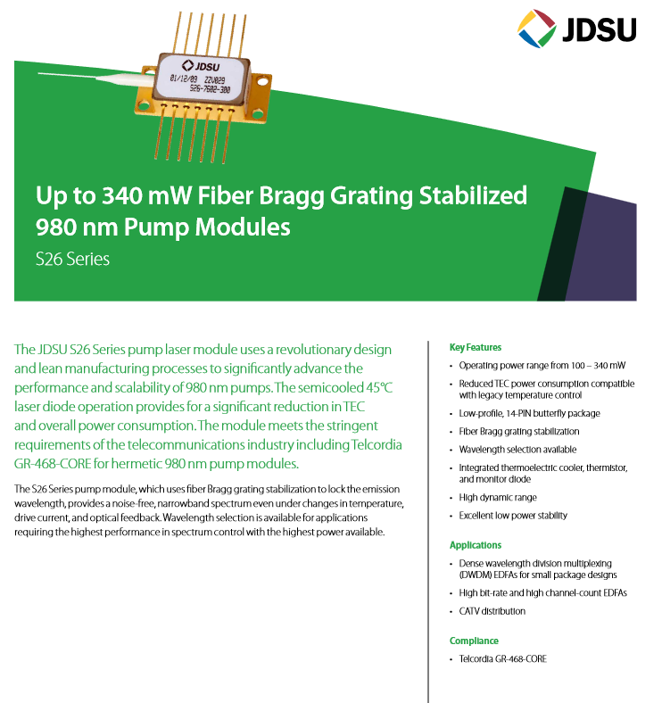 LUMENTUM S26-7402-100 S26 Series 974nm 110mW pump laser module FBG ...