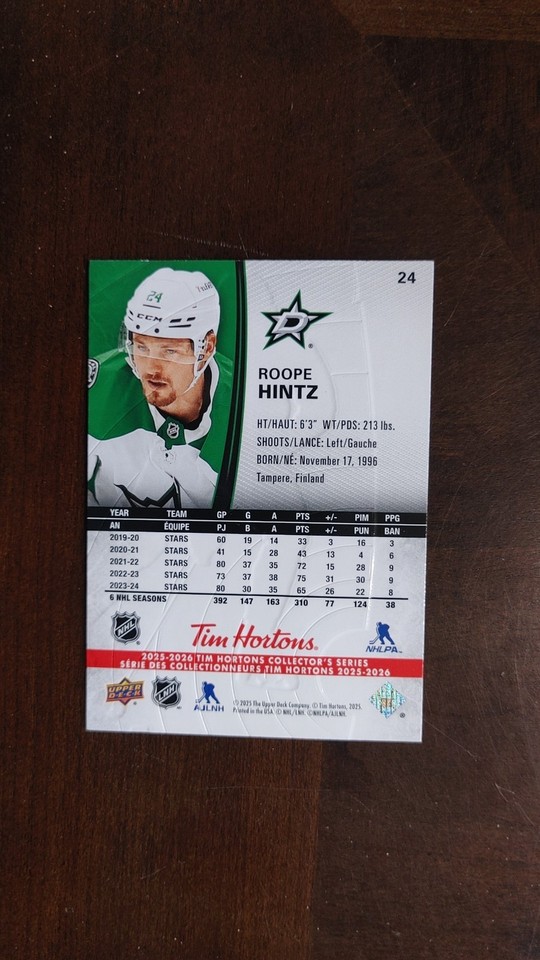 2025-26 Upper Deck Tim Hortons Roope Hintz | eBay