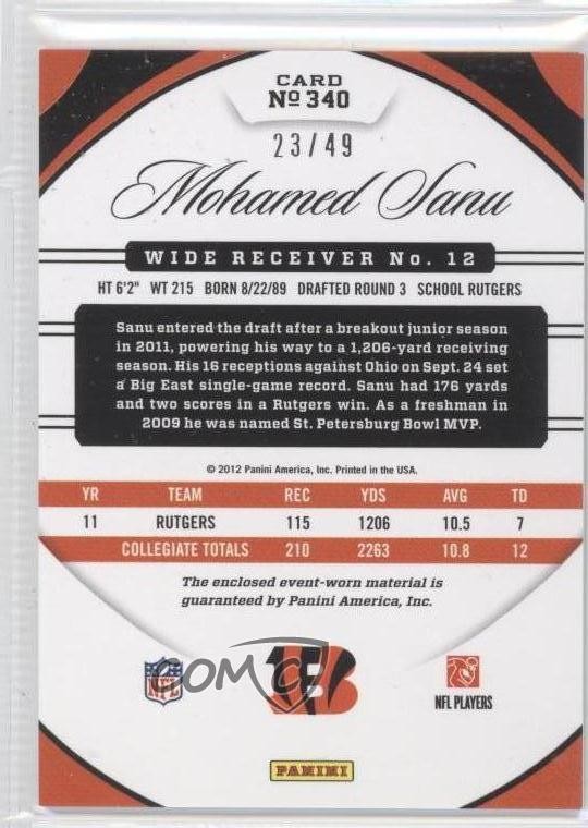 2012 Certified Freshman Fabric Mirror Blue 23/49 Mohamed Sanu #340 ...