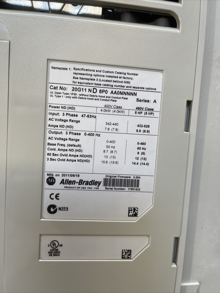 Allen Bradley VFD Power Flex 755 - 20G11ND8P0AA0NNNNN 5HP Drive | eBay