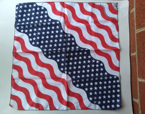 Vtg Bandana Handkerchief Flowing American Flag Stars Stripes Made USA ...