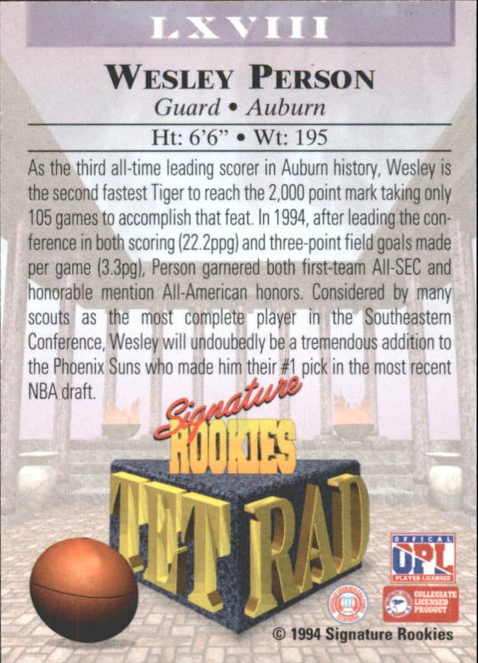 1994 Signature Rookies Tetrad Autographs #68 Wesley Person /7750 - NM ...