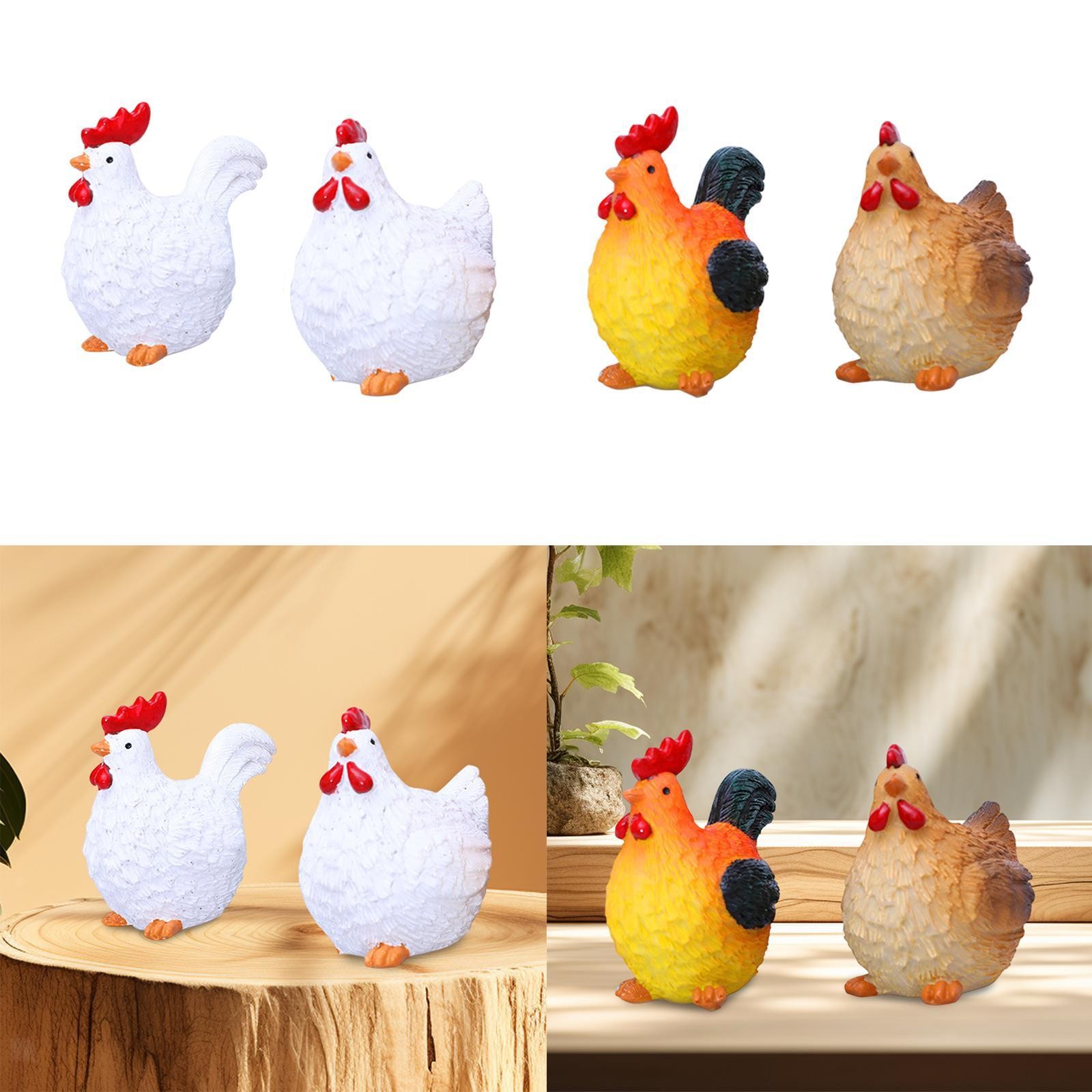 2Pcs Chicken Miniature Figurines Plant Pot Decor Decorative Rooster Hen ...