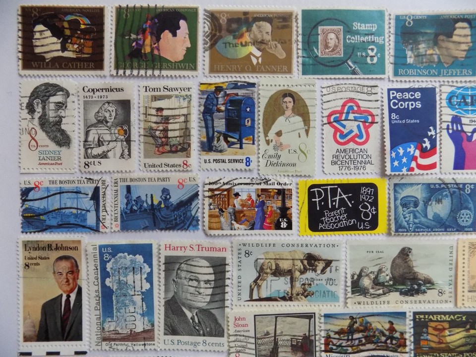 U S USED 8 CT COMMMEMORATIVE Collection of stamps -4-24-K-We comb ...
