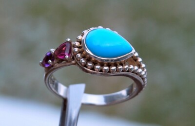 Samuel Benham Artisan Silver Sleeping Beauty Turquoise & Multi Gem Ring ...