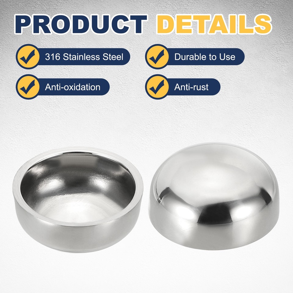 2 Pcs 1" OD Pipe End Cap 316 Stainless Steel Round Tube Fitting Cap | eBay