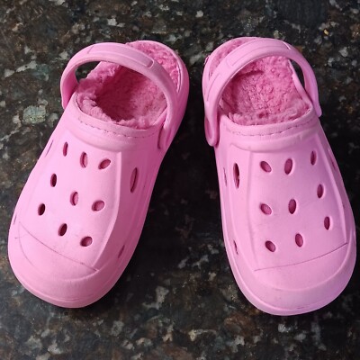 Pink Fur Lined Crocs girls 13 Sandals/ Slippers Lightly Used | eBay