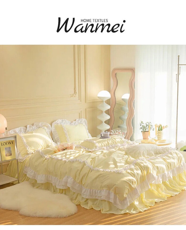 Princess Bedding Set Ruffle Lace Bed Skirt Duvet Cover Pillowcases Home ...